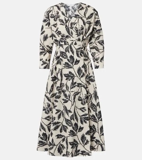 Max Mara Camino Printed Cotton Wrap Dress - White