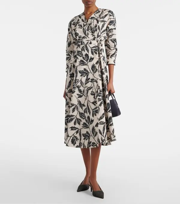 Max Mara Camino Printed Cotton Wrap Dress - White
