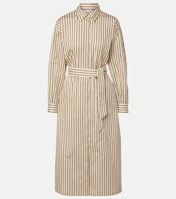Max Mara Lord Striped Belted Shirt Dress - White