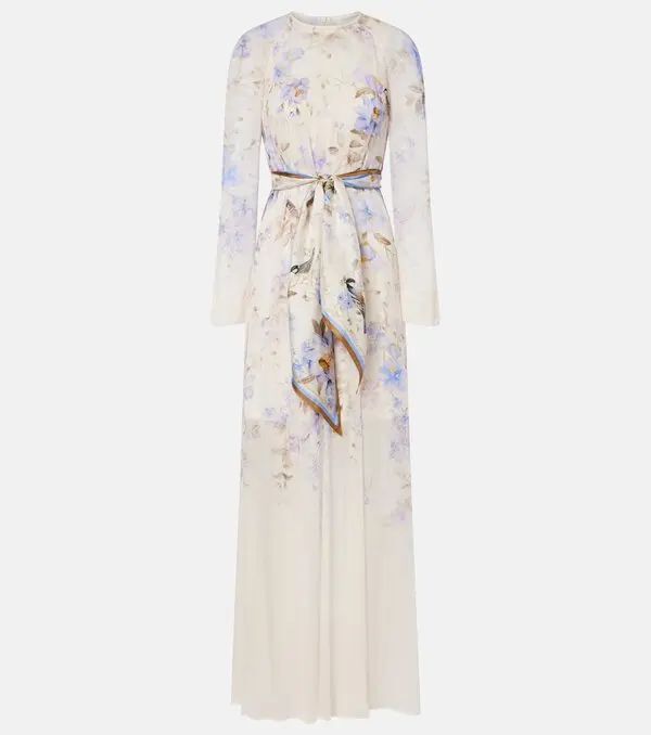 Zimmermann Luna Belted Floral Maxi Dress - Beige