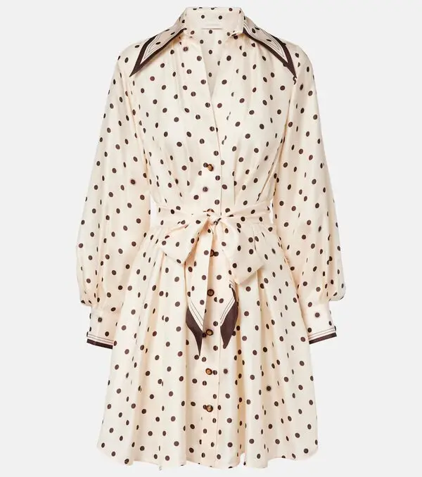 Zimmermann Belted Polka-dot Silk Shirt Dress - Beige