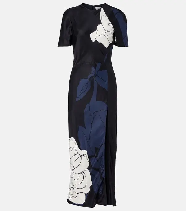Victoria Beckham Floral Print Midi Dress - Blue
