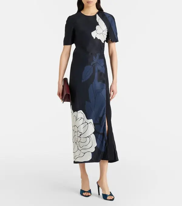 Victoria Beckham Floral Print Midi Dress - Blue