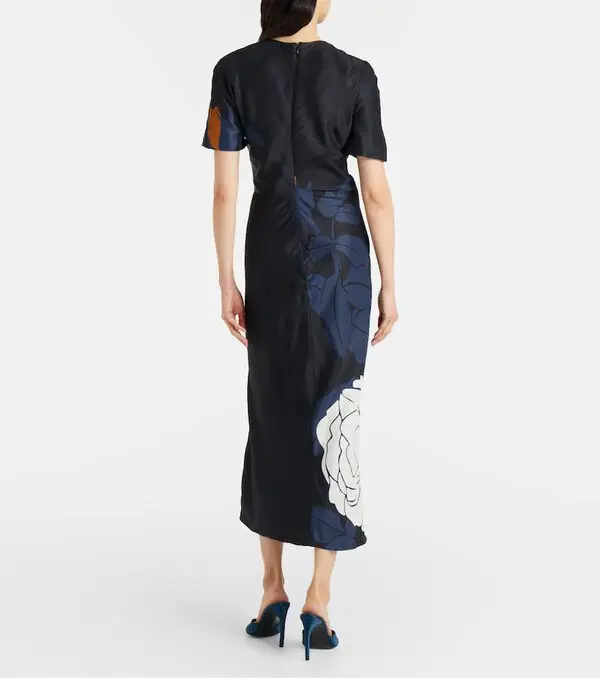 Victoria Beckham Floral Print Midi Dress - Blue