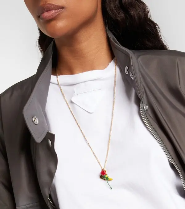 Prada Logo Pendant Necklace - Gold