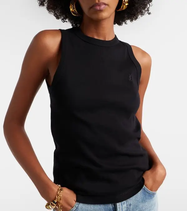 Saint Laurent Cassandre Ribbed-knit Tank Top - Black