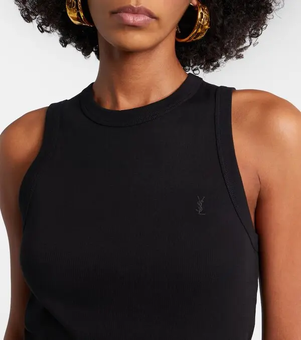 Saint Laurent Cassandre Ribbed-knit Tank Top - Black