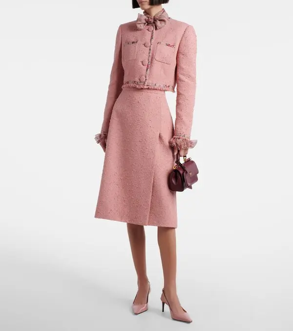 Dolce & Gabbana Floral Cropped Cotton-blend Tweed Jacket - Pink