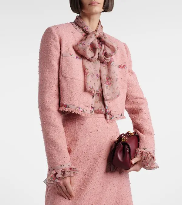 Dolce & Gabbana Floral Cropped Cotton-blend Tweed Jacket - Pink