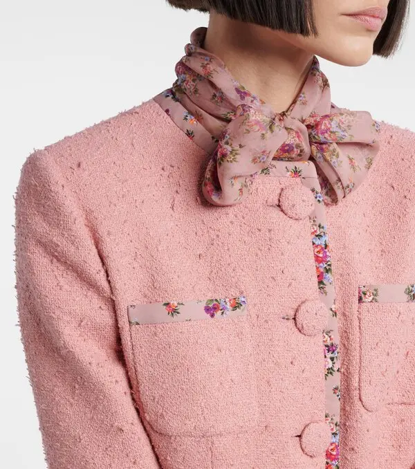 Dolce & Gabbana Floral Cropped Cotton-blend Tweed Jacket - Pink