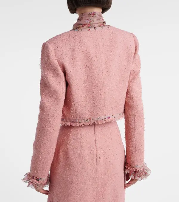 Dolce & Gabbana Floral Cropped Cotton-blend Tweed Jacket - Pink