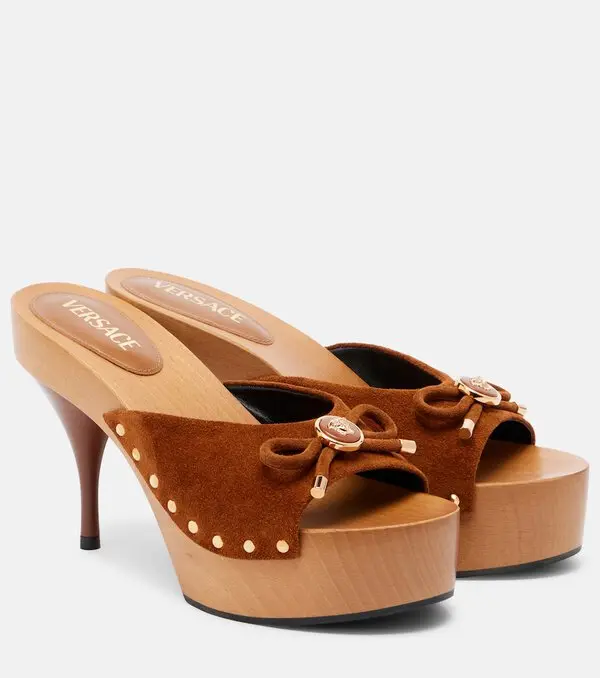 Versace Opera Medusa Suede Mules - Brown