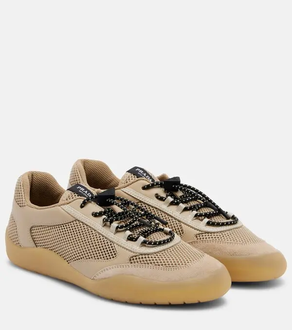 Prada Speedrock Leather-trimmed Sneakers - Beige