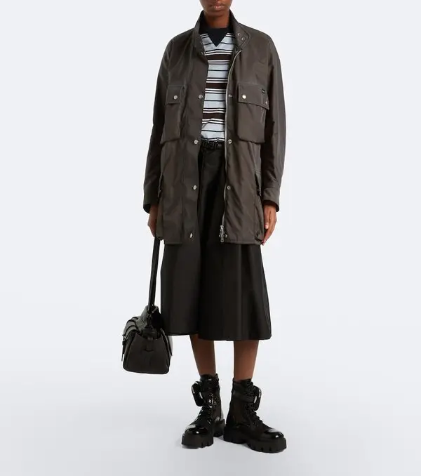 Prada Leather-trimmed Mesh Combat Boots