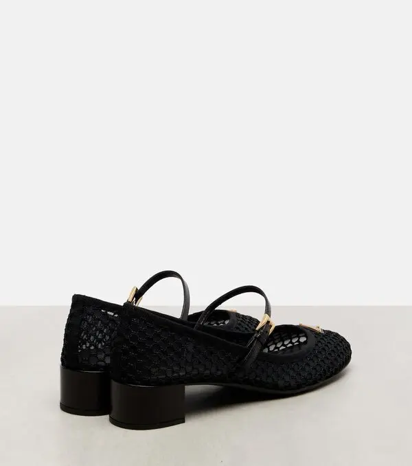 Prada Leather-trimmed Mesh Mary Jane Pumps