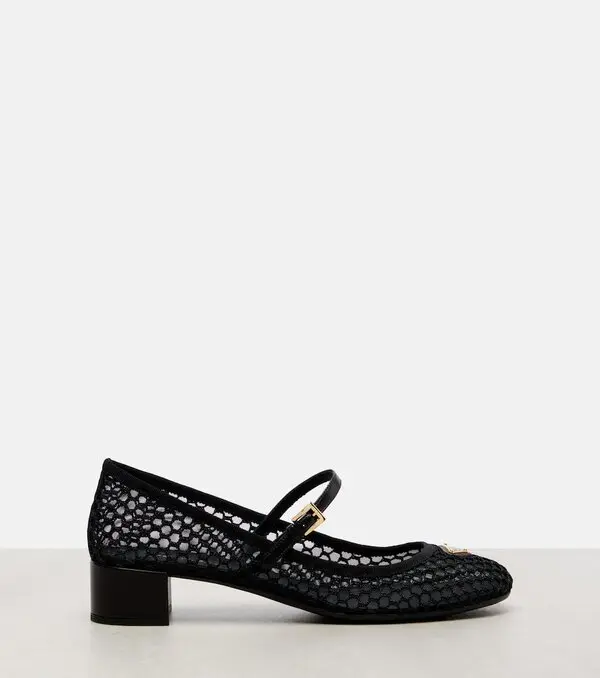 Prada Leather-trimmed Mesh Mary Jane Pumps
