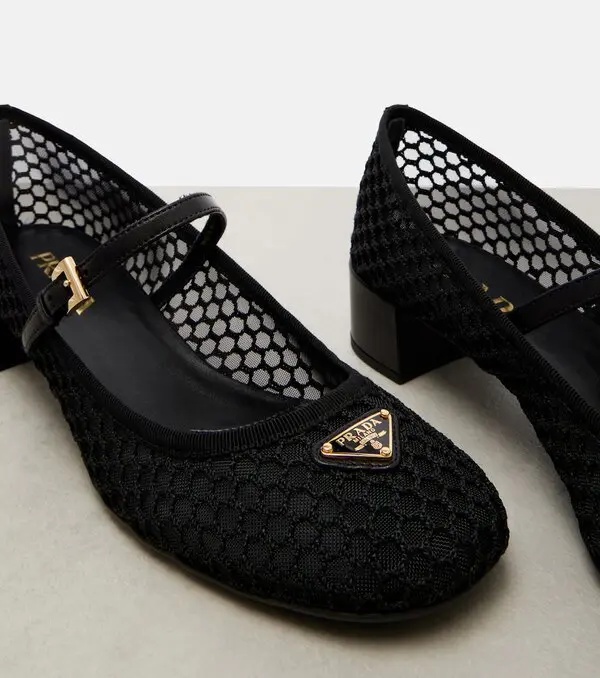 Prada Leather-trimmed Mesh Mary Jane Pumps