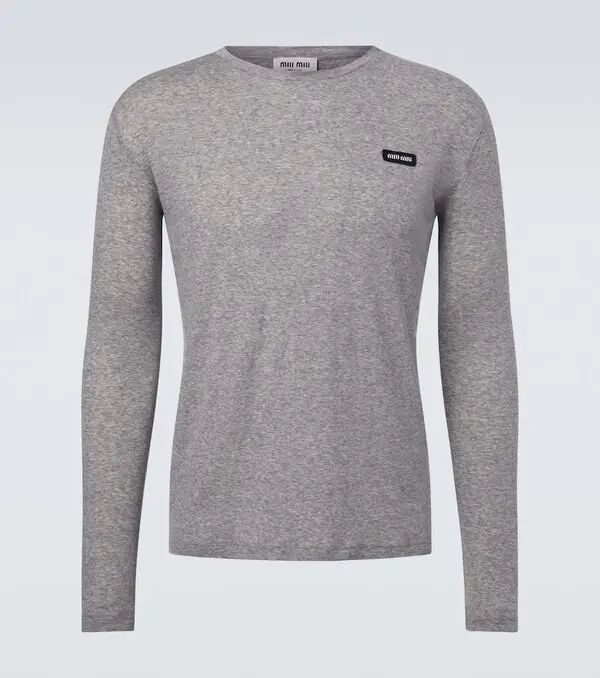 Miu Miu Logo Cotton Jersey T-shirt - Grey