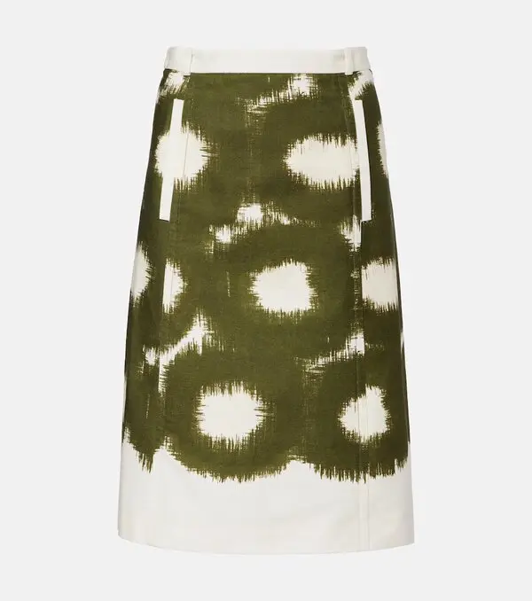 Prada Printed Cotton Midi Skirt - Green