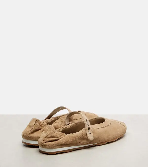 Miu Miu Plume Suede Ballet Flats - Beige