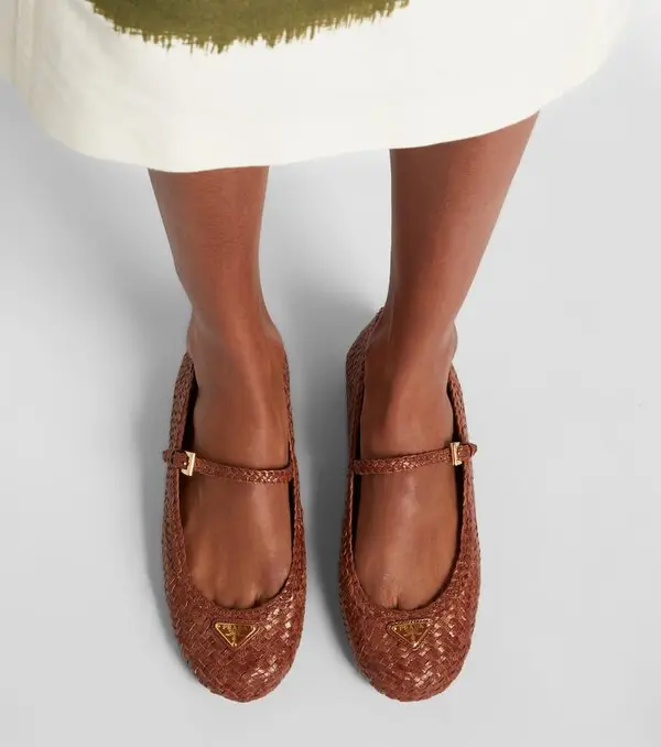 Prada Woven Leather Mary Jane Flats
