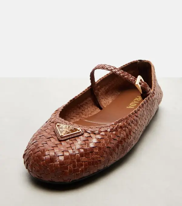 Prada Woven Leather Mary Jane Flats