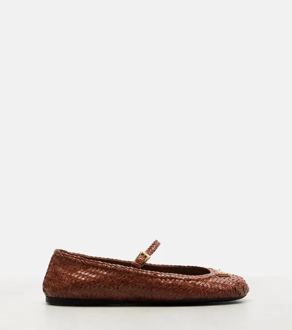 Prada Woven Leather Mary Jane Flats