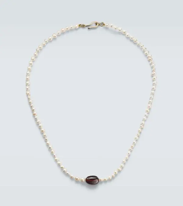 Ileana Makri 9kt Gold Necklace With Pearl And Hessonite - White