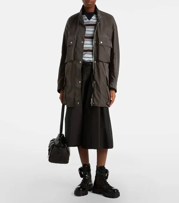 Prada Leather-trimmed Mesh Combat Boots