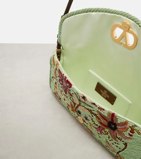 Valentino Garavani Beaded Floral Shoulder Bag - Green