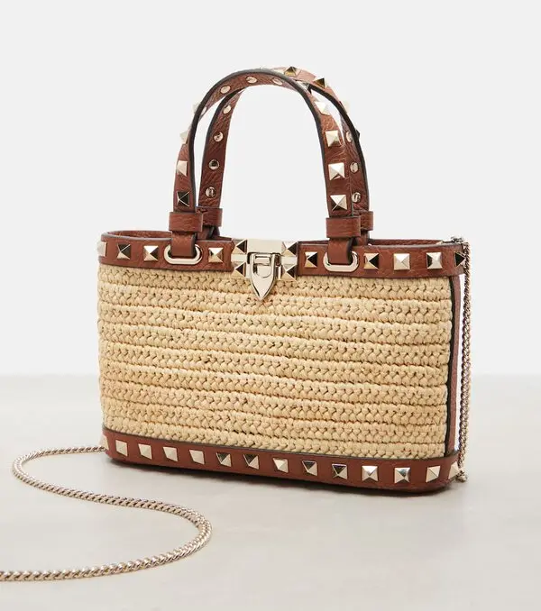 Valentino Garavani Rockstud Mini Raffia Tote Bag