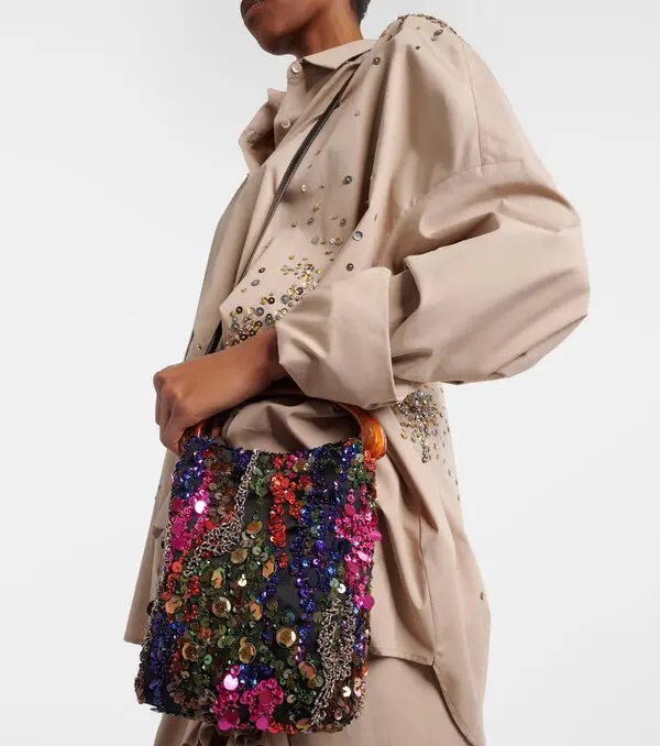 Dries Van Noten Crisp Small Sequined Satin Top-handle Bag