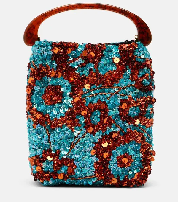 Dries Van Noten Sequined Satin Top-handle Bag