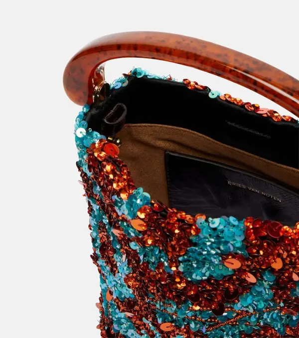 Dries Van Noten Sequined Satin Top-handle Bag