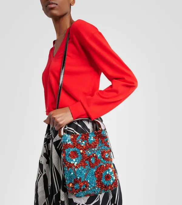 Dries Van Noten Sequined Satin Top-handle Bag