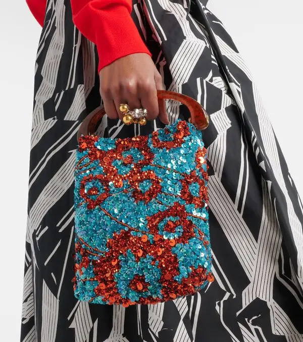Dries Van Noten Sequined Satin Top-handle Bag
