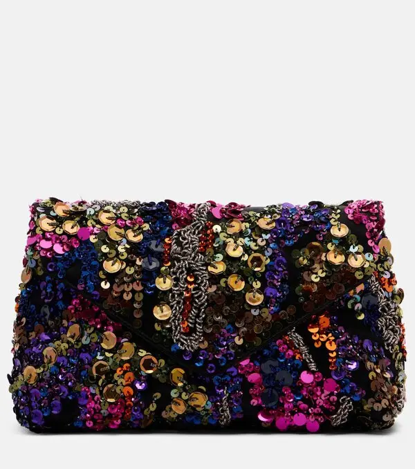 Dries Van Noten Medium Sequined Satin Clutch - Multicoloured