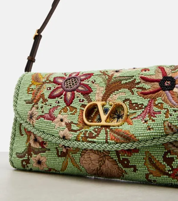 Valentino Garavani Devain Small Beaded Floral Shoulder Bag