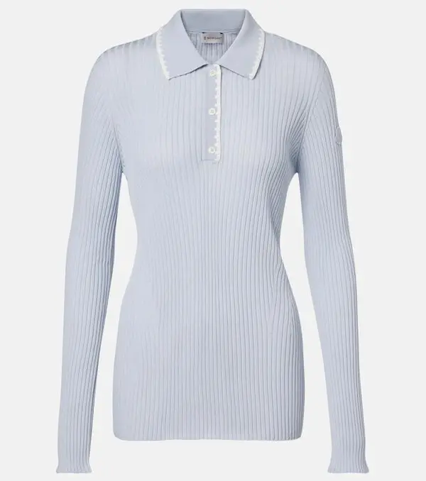 Moncler Ribbed-knit Virgin Wool Polo Sweater