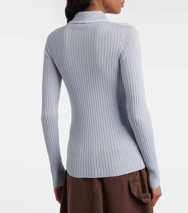 Moncler Ribbed-knit Virgin Wool Polo Sweater