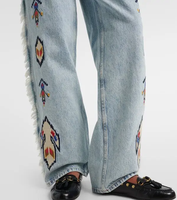 MARANT ETOILE Maella Embroidered Fringed Straight Jeans
