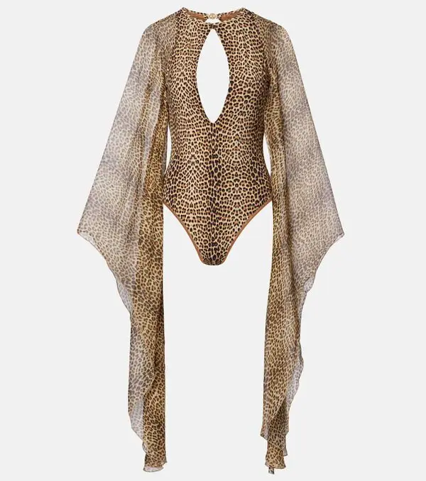 Roberto Cavalli Open-back Swimsuit With Keyhole Neckline - Brown