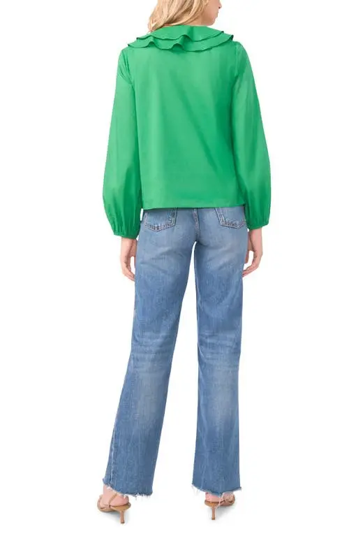 Vince Camuto Ruffle V-neck Cotton Top - Field Green