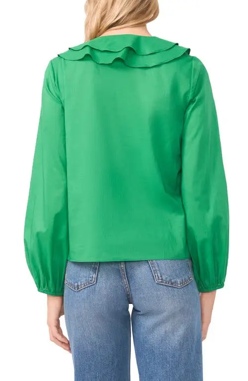 Vince Camuto Ruffle V-neck Cotton Top - Field Green
