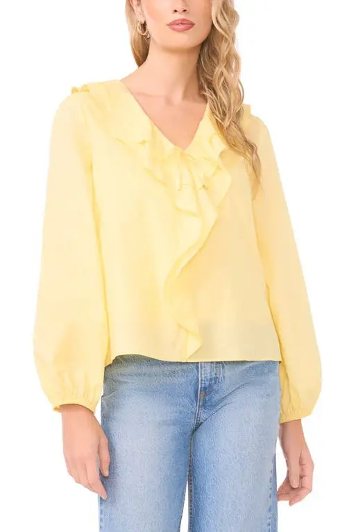 Vince Camuto Ruffle V-neck Cotton Top - Lemon Cream