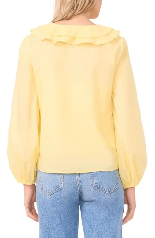 Vince Camuto Ruffle V-neck Cotton Top - Lemon Cream
