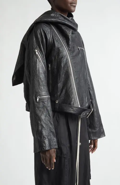 Rick Owens Crop Leather Zip Jacket - Black