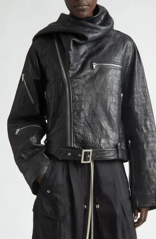Rick Owens Crop Leather Zip Jacket - Black
