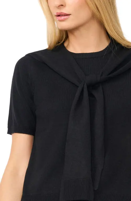 Halogen Shoulder Wrap Short Sleeve Sweater - Rich Black