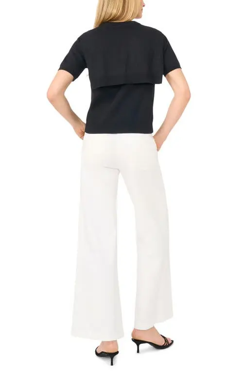 Halogen Shoulder Wrap Short Sleeve Sweater - Rich Black